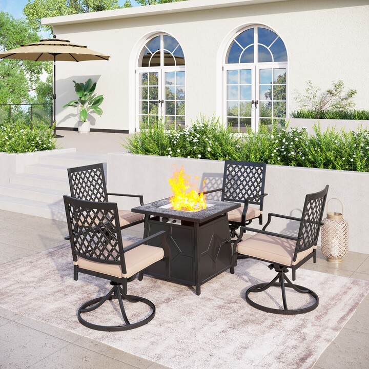 Cocam 5-Piece Gas Fire Pit Table Set 28" Square TerraFab Fire Pit Table ...