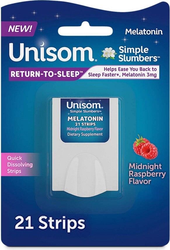 Unisom Simple Slumbers Return To Sleep Melatonin Strips - Raspberry ...