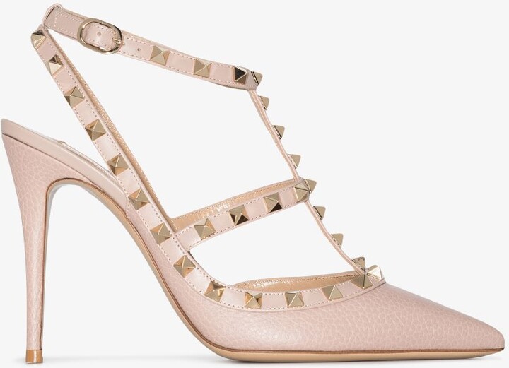 Valentino Garavani Neutral Rockstud 100 Leather Pumps - ShopStyle