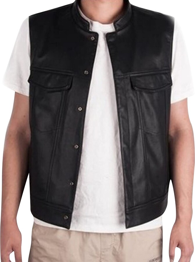 Gefomuofe Men's Leather Gilet Biker Rocker Motorcycle Club Vest ...