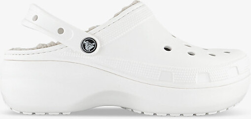 Crocs Womens White Classic Platform Faux Fur-lined Rubber Clogs - ShopStyle