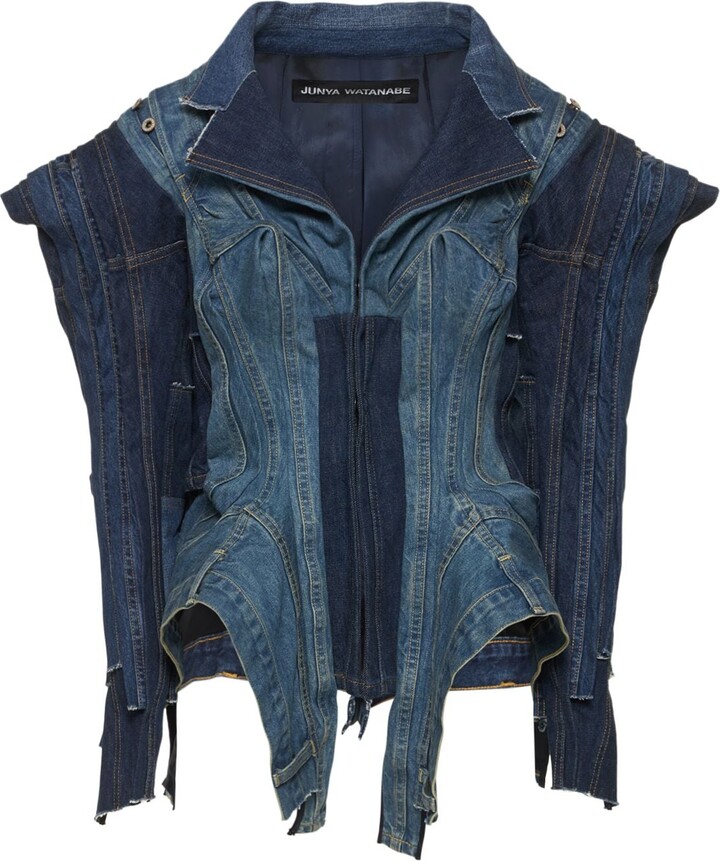 Junya Watanabe Fitted combination cotton denim jacket - ShopStyle