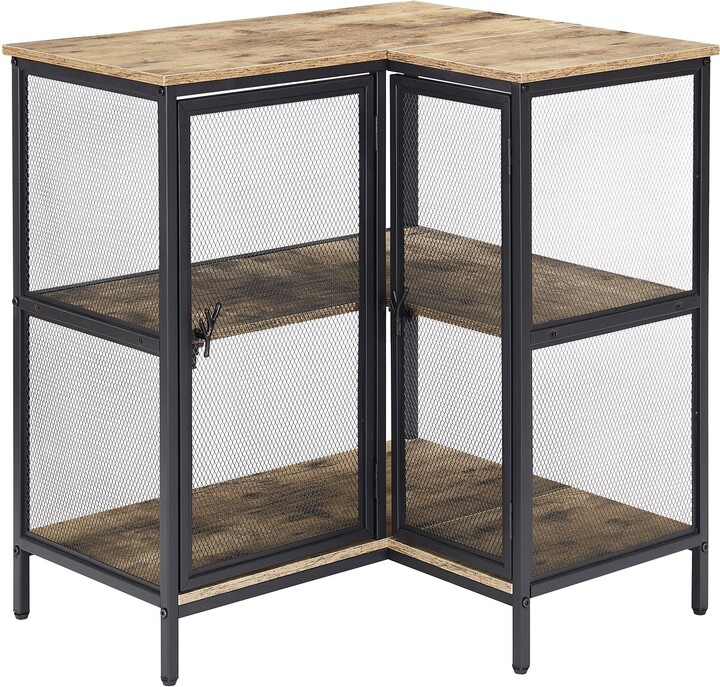 VECELO 3 Tier L-Shape Corner Cabinet with Doors and Storage Shelves ...