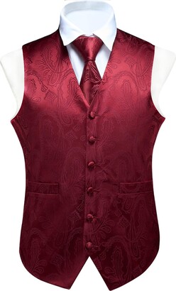 FAIMO Black Waistcoat Mens Paisley Floral Jacquard Waistcoat with ...