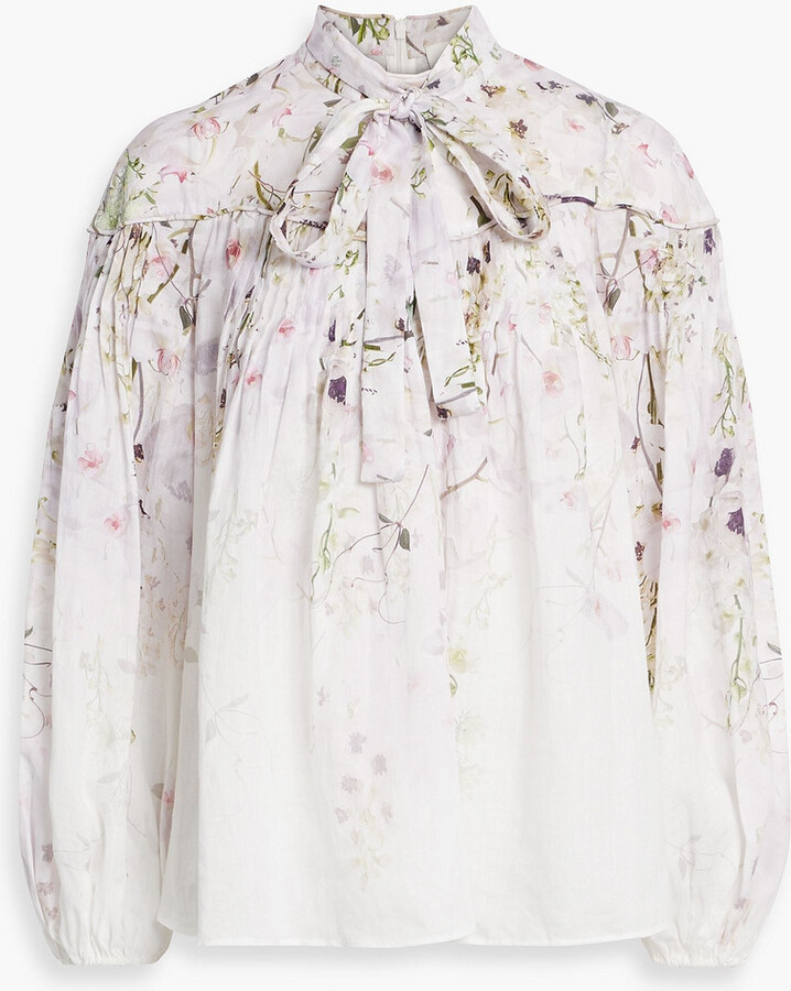 Zimmermann Dancer pussy-bow floral-print ramie blouse - ShopStyle Tops