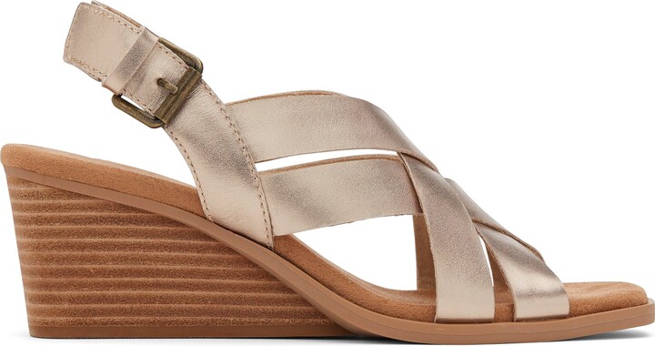Toms Gracie Gold Leather Wedge Sandal - ShopStyle