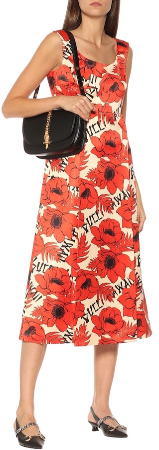 Gucci Floral silk-duchesse midi dress - ShopStyle