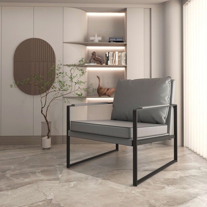 Simplie Fun Modern Pu Leather Accent Chair Arm Chair with Extra-Thick ...