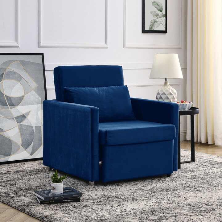NINEDIN Blue Chair Bed Sleeper Sofa Bed with 2-in-1 Convertible Accent ...