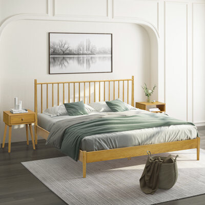 NTC Inno Solid Wood Bed Frame with Spindle Headboard and Silent Slats ...