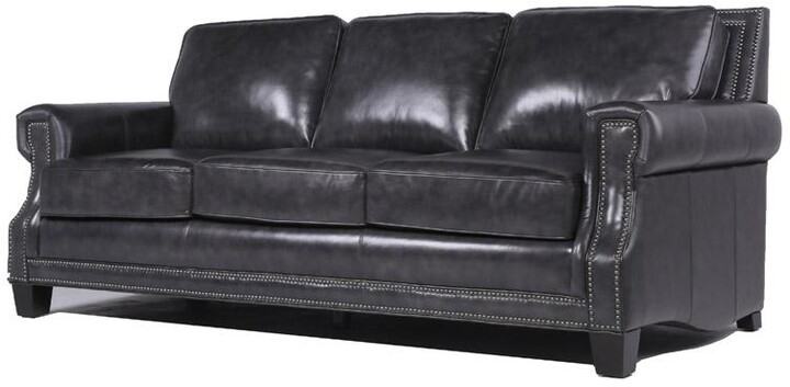 Nice Link Willison Italian Leather Sofa with Nailhead Trim in Camel ...