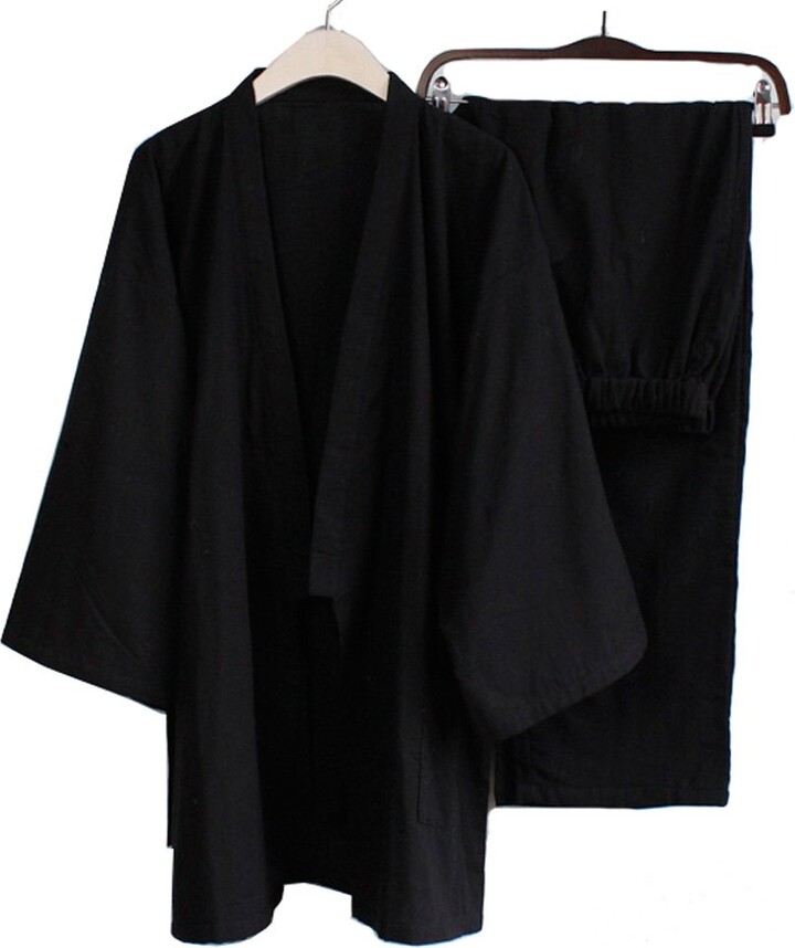 thefancypumpkin Men's Japanese Style Robes Pure Cotton Kimono Pajamas ...