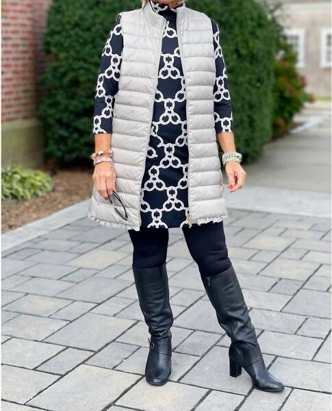 Women's Long Silver Puffer Vest - Lulu-B XL - ShopStyle
