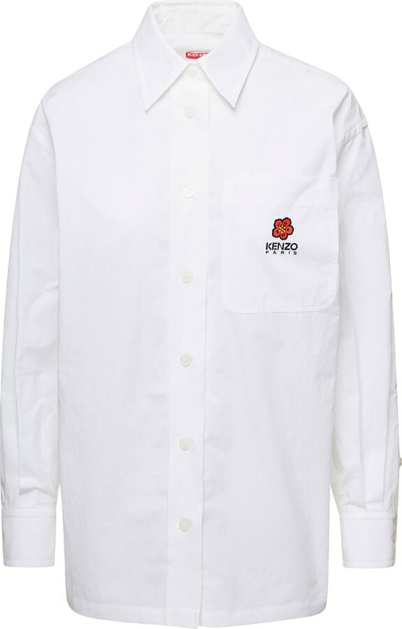 Kenzo White Shirt with Patch Pocket and Boke Flower Logo on the Chest ...
