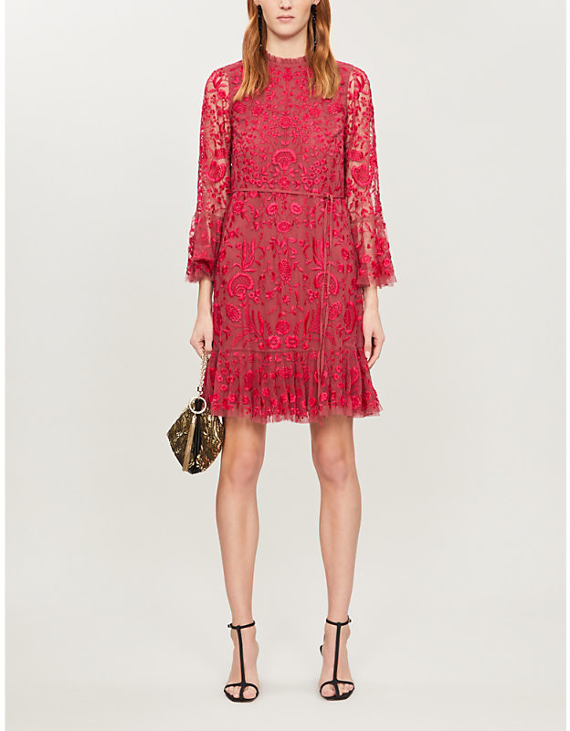 Needle And Thread Demetria floral-embroidered mesh mini dress - ShopStyle