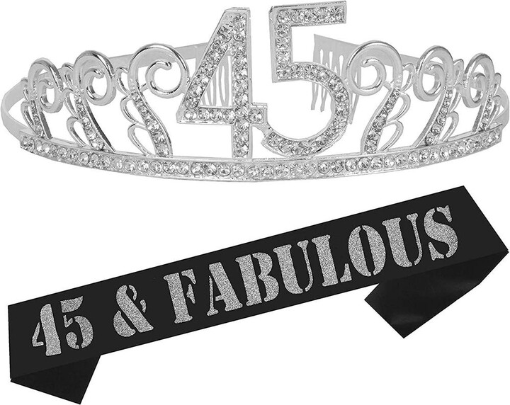 Meant2tobe 45th Birthday Sash and Tiara Set for Women - Sparkling ...