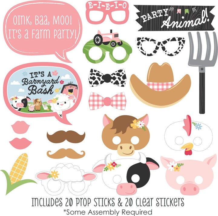 Big Dot Of Happiness Girl Farm Animals Barnyard Photo Booth Props Kit ...