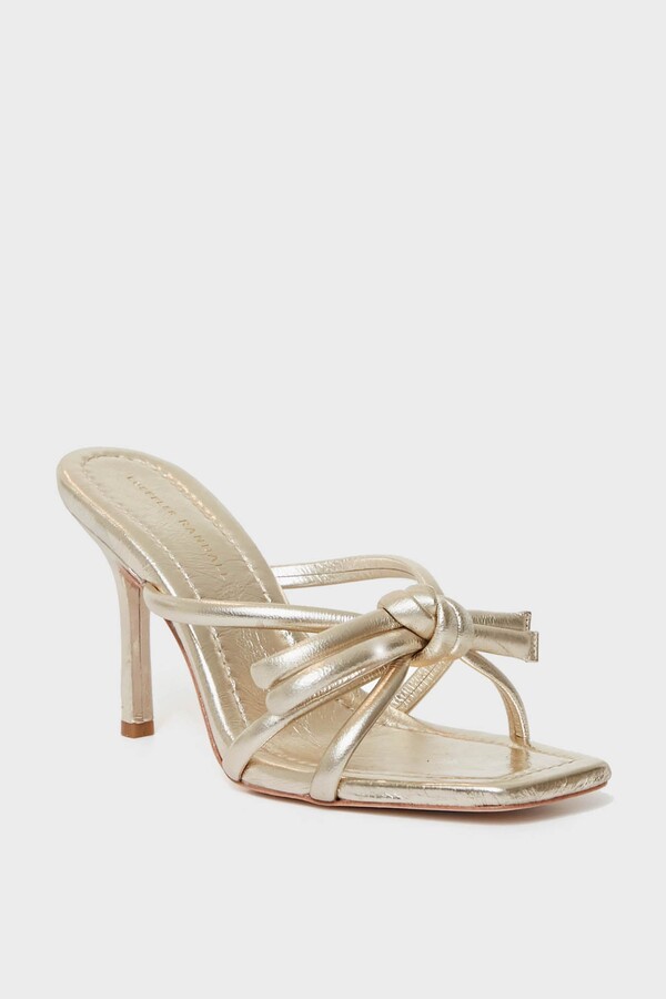 Loeffler Randall Champagne Margi Leather Bow Heeled Sandals - ShopStyle