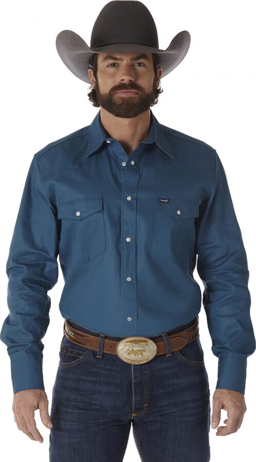 Wrangler Men's Western Work Shirt Firm Finish - Blue (Dark Teal) - 3X ...