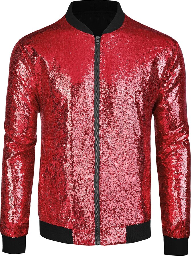 Lars Amadeus Men's Varsity Jacket Halloween Party Disco Shiny Sparkly ...