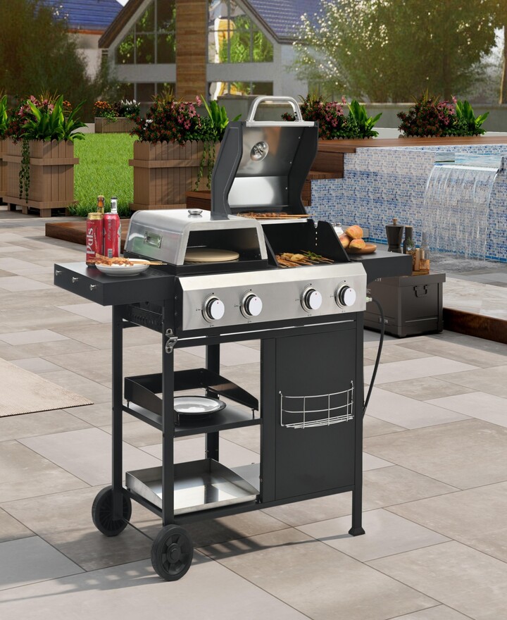 Simplie Fun 466 Sq. In. 4-Burner Gas Grill & Griddle Combo with Cover ...