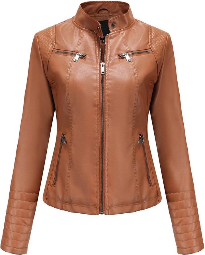 MODSGUE Black Leather Jacket Women's Long Sleeve Pilot Jacket Biker ...