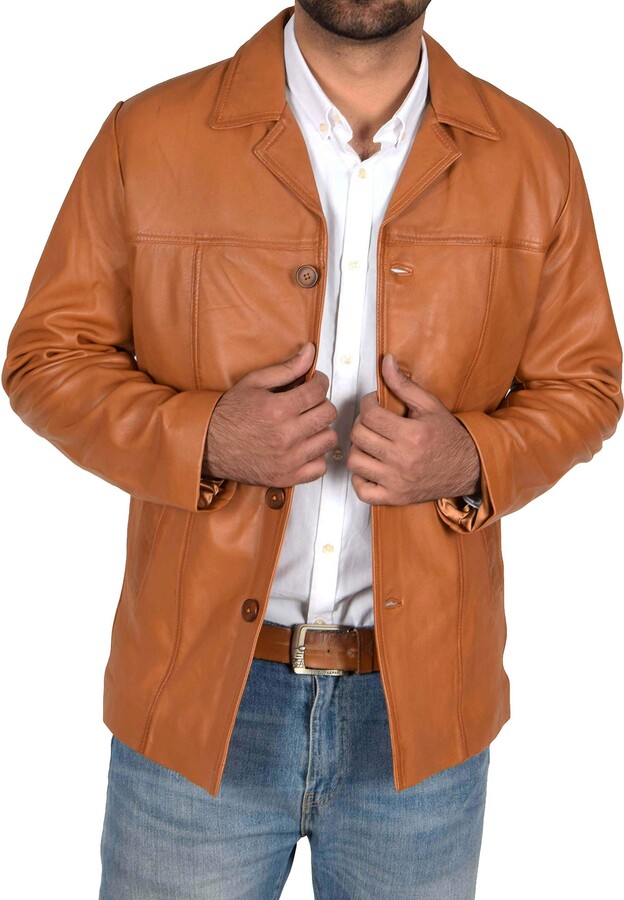 A1 FASHION GOODS Mens Casual Leather Jacket Button Fasten Hip Length ...
