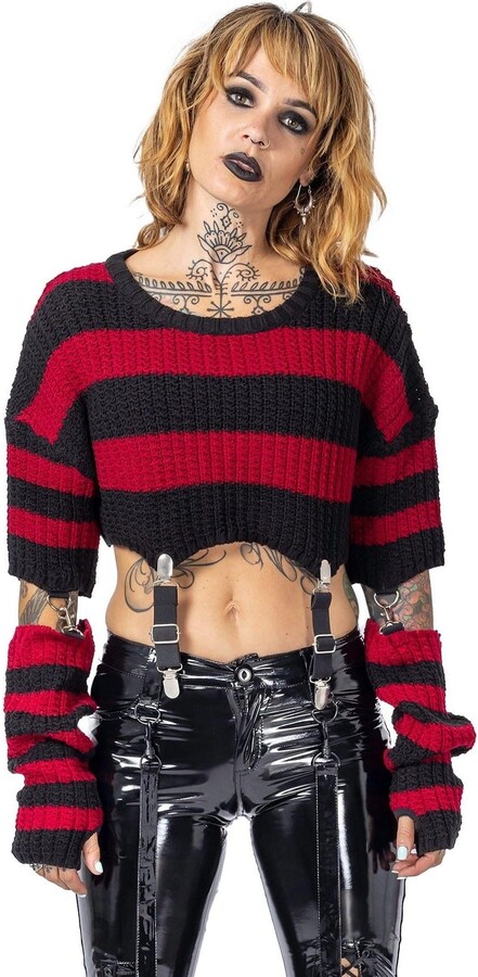 Heartless Isadora Jumper Gothic Cropped Striped Red Black Detachable ...