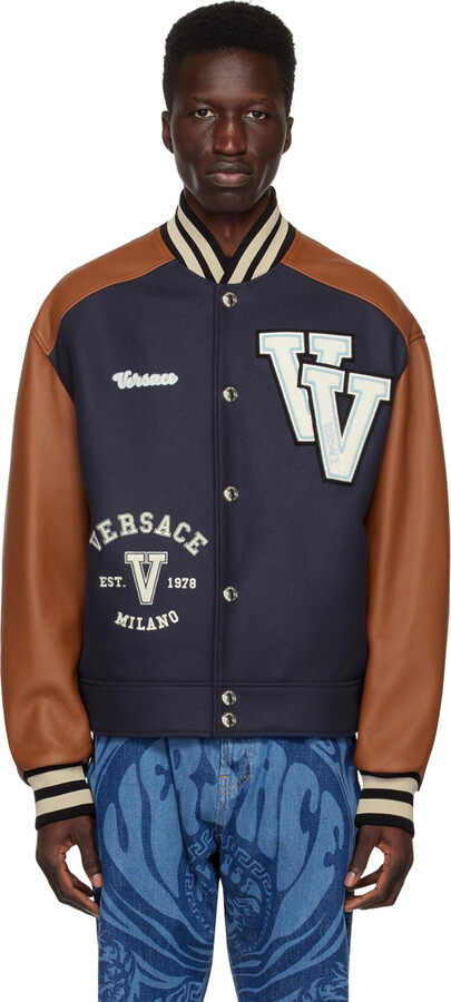 Versace Navy Varsity Down Bomber Jacket - ShopStyle