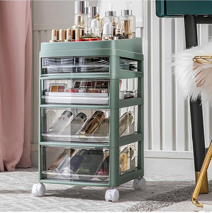 Living and Home 4-tier Cosmetic Drawer Storage Trolley Mobile Rolling ...