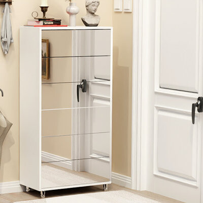 Corrigan Studio Mirror Shoe Cabinet With 6 Flip Drawers, Mirror Shoe ...