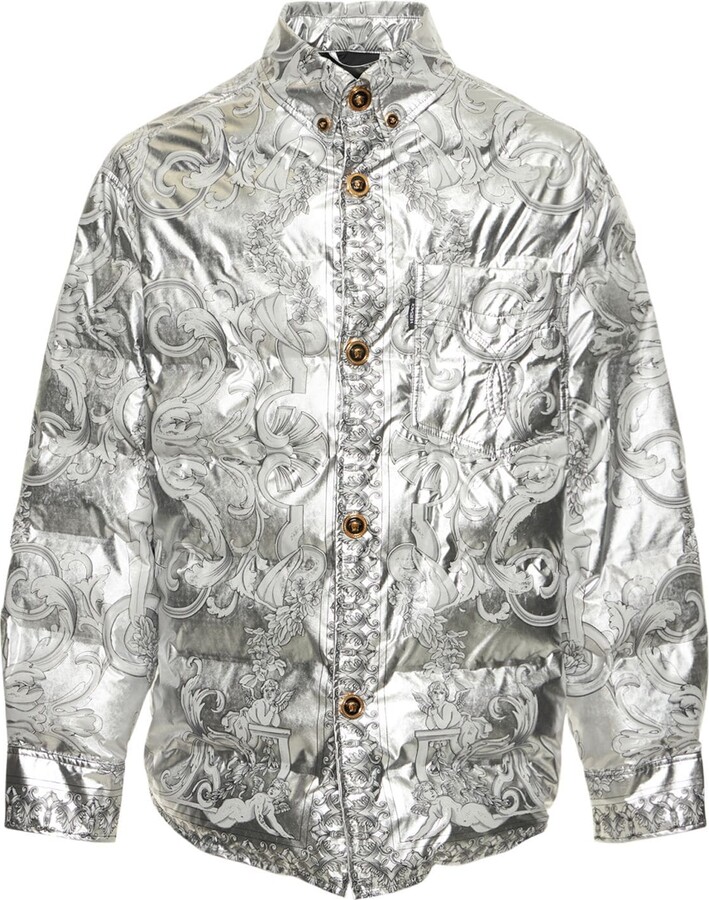 Versace Silver Baroque print poly puffer jacket - ShopStyle
