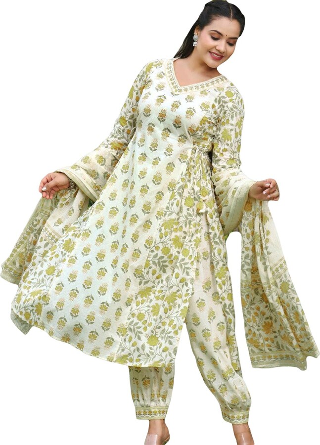 Ladyline Ethnic Jaipuri Printed A-Line Hand Work Salwar Kameez Suit ...