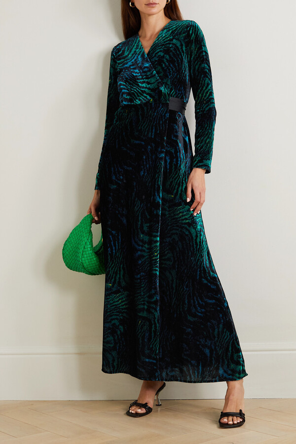 Diane von Furstenberg Belted Tiger-print Velvet Maxi Dress - Green ...