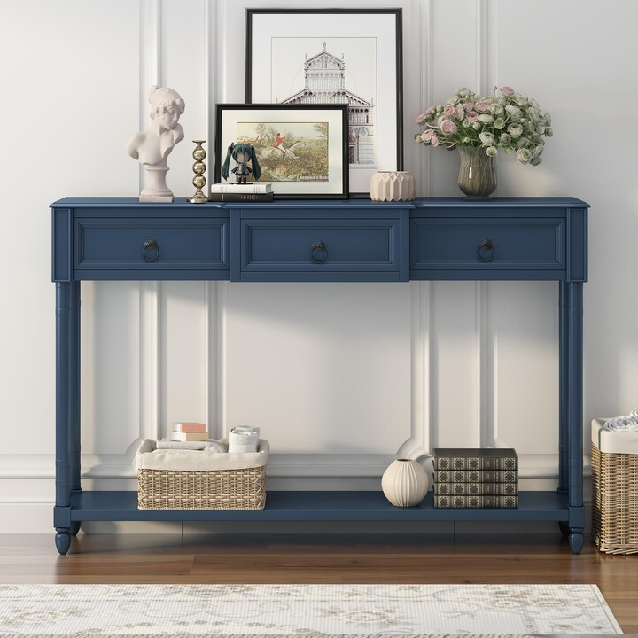 ROOMTEC Farmhouse Sofa Solid Wood Accent Console Table with 2 Drawers ...