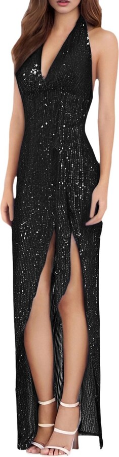 MNRIUOCII Glitter Dress Women's Long Sequin Dress One Shoulder Waist with Slit Glitter Dresses ...