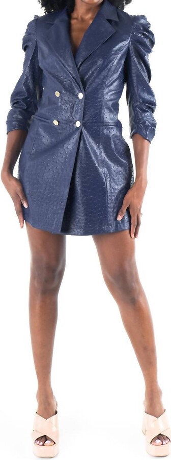 Emily McCarthy Bradshaw Blazer Dress In Navy Vegan Ostrich Leather ...