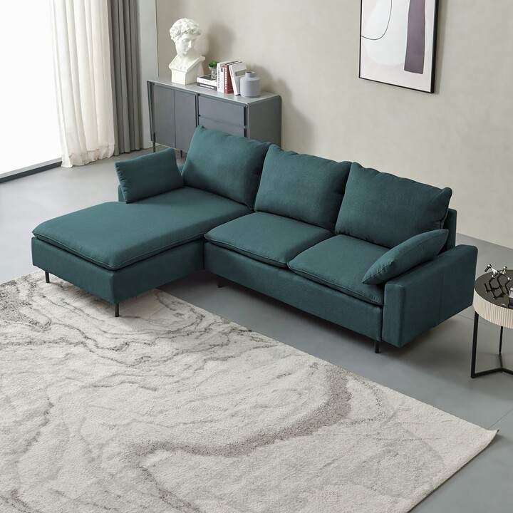 GEROJO Modern L-Shaped Linen Sectional Sofa with Right Chaise and Metal ...
