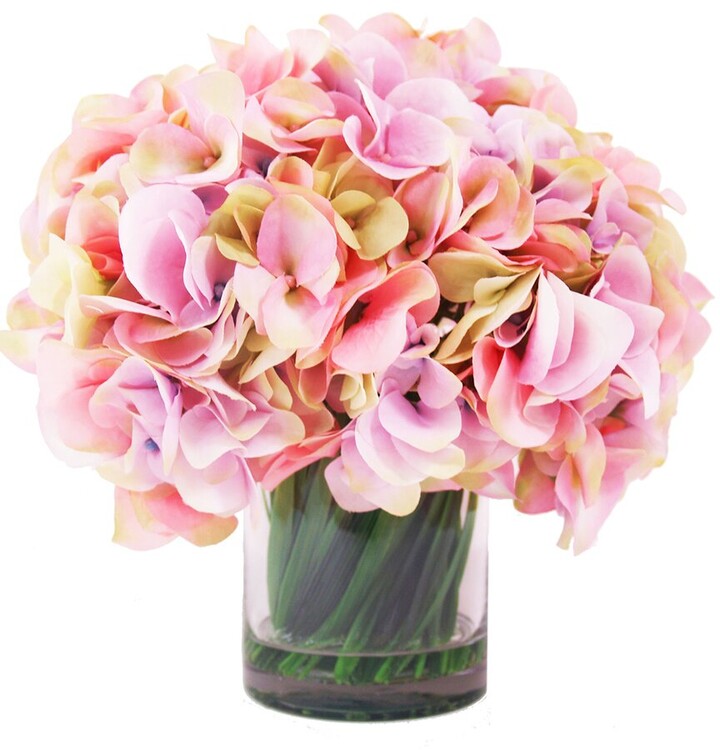 Creative Displays Pink Hydrangea Bouquet In Glass Vase With Grass ...