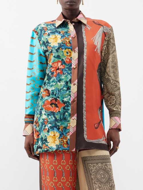 Gucci Heritage Patchwork-print Silk Shirt - ShopStyle Tops