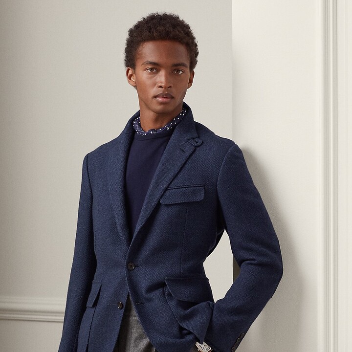 Purple Label Ralph Lauren Kent Suede-Patch Herringbone Sport Coat ...