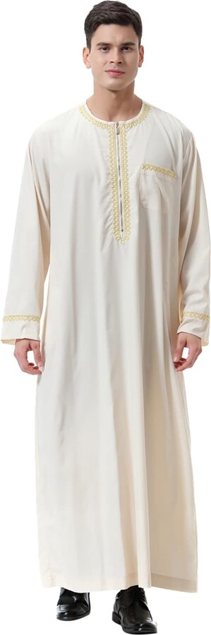 HULKAY Mens Muslim Robes Dubai Kaftan Islamic Clothing Arabic Prayer ...