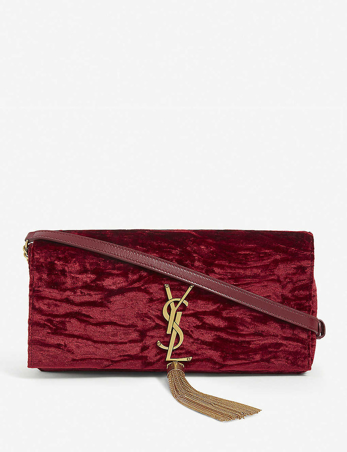 Saint Laurent Kate 99 monogram velvet and leather baguette bag - ShopStyle