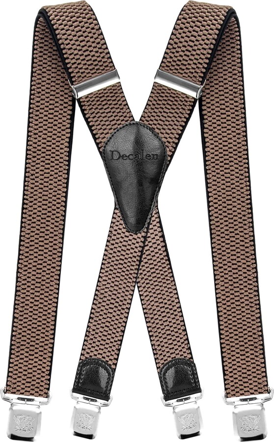 Decalen Mens braces wide adjustable and elastic suspenders X shape with ...