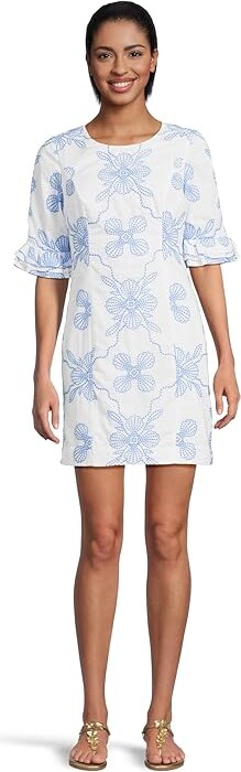 (取寄) リリー ピュリッツァー レディース フェスタ ドレス Lilly Pulitzer women Fiesta Dress Sunwashed Blue Al Fresco Dot Embroidery Lilly Pulitzer Fiesta Dress Women's Dress Sunwashed Blue Al Fresco