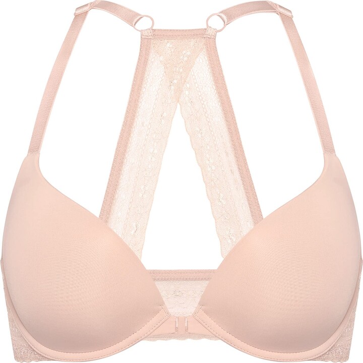 DOBREVA Women's Front Fastening Bras Push Up Plunge Lace Racer Back T ...