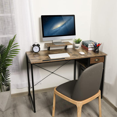 HomCom Computer Desk With Storage Shelves Drawer, Home Office Desk With ...