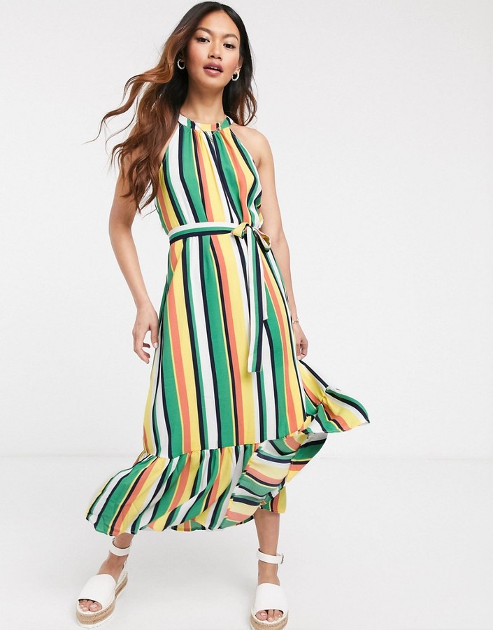 Gilli midi dress with drop hem and tie waist in bold stripe - ShopStyle