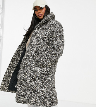 Sixth June Plus oversized puffer jacket in leopard print - ShopStyle