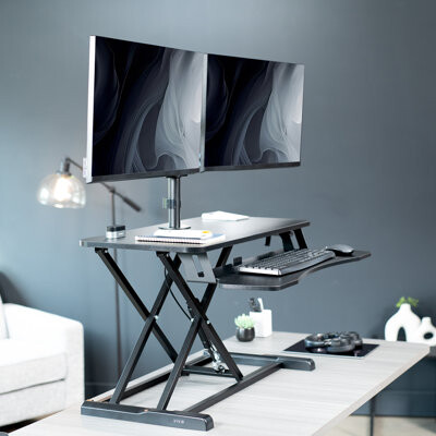 Vivo Standing Desk Riser with Dual Monitor Arm for up to Screens ...